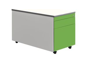 4250633325414 - mauser Schubladencontainer mit Rollen HxT 529 x 800 mm 1 Materialschub 1 Hängeregistratur weißaluminium   gelbgrün   weiß