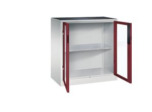 4064615243784 - Sichtfenster-Flügeltürschrank HxBxT 1000 x 930 x 500 mm 1 Fachboden lichtgrau   rubinrot C+P