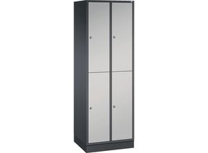 4055404430485 - INTRO doppelstöckiger Stahl-Garderobenschrank BxT 620 x 500 mm 4 Fächer Korpus schwarzgrau Türen weißaluminium