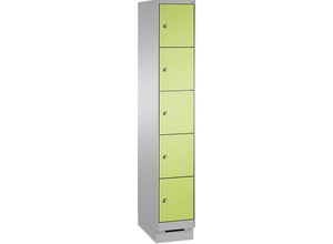 4056211572375 - EVOLO Fächerschrank mit Sockel 1 Abteil 5 Fächer Abteilbreite 300 mm weißaluminium   viridingrün