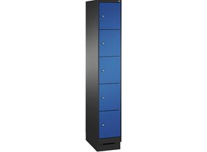 4056211572276 - EVOLO Fächerschrank mit Sockel 1 Abteil 5 Fächer Abteilbreite 300 mm schwarzgrau   enzianblau