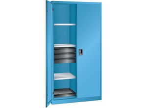 4047417506714 - LISTA Flügeltürenschrank HxBxT 1950 x 1000 x 580 mm Leergehäuse mit 8 Fachböden 6 Schubladen lichtblau