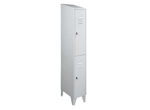 4250618240343 - Garderobenschrank mit Schrägdach halbhohe Fächer Gesamtbreite 300 mm 2 Abteile lichtgrau RAL 7035