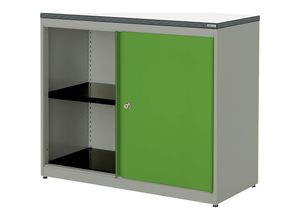 4250633329221 - mauser Schiebetürenschrank HxBxT 830 x 1000 x 432 mm Kunststoffplatte 1 Fachboden weißaluminium   gelbgrün   weiß