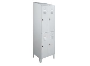 4250618240435 - Garderobenschrank mit Schrägdach halbhohe Fächer Gesamtbreite 600 mm 4 Abteile lichtgrau RAL 7035