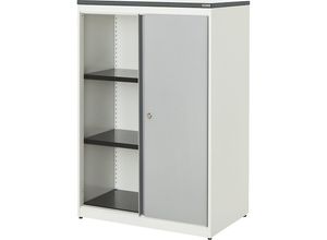 4250633329054 - mauser Schiebetürenschrank HxBxT 1180 x 800 x 432 mm Kunststoffplatte 2 Fachböden reinweiß   weißaluminium   weiß