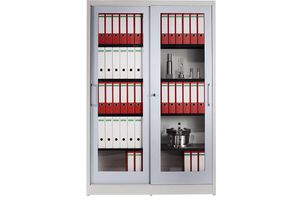 4250633324523 - mauser Schiebetürschrank mit Glasfront 4 Fachböden HxBxT 1965 x 1200 x 500 mm lichtgrau   weißaluminium