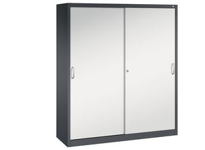 4063332005941 - ACURADO Schiebetürenschrank 6 Fachböden 2 Schließfächer HxBxT 1950 x 1600 x 500 mm schwarzgrau   lichtgrau