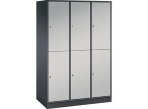 4061261139737 - INTRO doppelstöckiger Stahl-Garderobenschrank BxT 1220 x 600 mm 6 Fächer Korpus schwarzgrau Türen weißaluminium