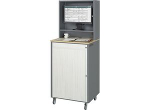 4040376855275 - Computer-Arbeitsplatz HxBxT 1810 x 720 x 660 mm mit Monitorgehäuse fahrbar anthrazit-metallic   enzianblau