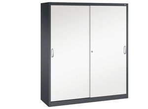 4063332005958 - ACURADO Schiebetürenschrank 6 Fachböden 2 Schließfächer HxBxT 1950 x 1600 x 500 mm schwarzgrau   verkehrsweiß