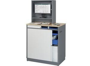 4040376855299 - Computer-Arbeitsplatz HxBxT 1810 x 1030 x 660 mm mit Monitorgehäuse anthrazit-metallic   enzianblau