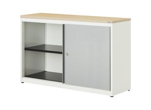 4250633329405 - mauser Schiebetürenschrank HxBxT 830 x 1200 x 432 mm Kunststoffplatte 1 Fachboden reinweiß   weißaluminium   Ahorn