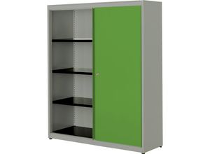 4250633329542 - mauser Schiebetürenschrank HxBxT 1516 x 1200 x 432 mm Stahlplatte 3 Fachböden weißaluminium   gelbgrün   weißaluminium