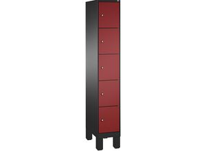 4056211568415 - EVOLO Fächerschrank mit Füßen 1 Abteil 5 Fächer Abteilbreite 300 mm schwarzgrau   rubinrot