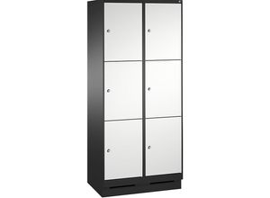 4056211573532 - EVOLO Fächerschrank mit Sockel 2 Abteile je 3 Fächer Abteilbreite 400 mm schwarzgrau   lichtgrau