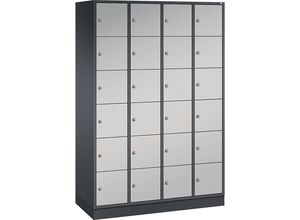 4055404443706 - INTRO Stahl-Schließfachschrank Fachhöhe 285 mm BxT 1220 x 500 mm 24 Fächer Korpus schwarzgrau Türen weißaluminium