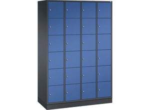 4055404806037 - INTRO Stahl-Schließfachschrank Fachhöhe 285 mm BxT 1220 x 500 mm 24 Fächer Korpus schwarzgrau Türen enzianblau