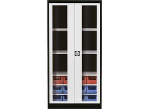 4250633342688 - mauser Sichtfenster-Flügeltürenschrank mit 12 Sichtlagerkästen graphitschwarz   lichtgrau