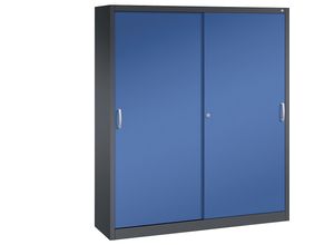 4063332004531 - ACURADO Schiebetürenschrank 6 Fachböden 2 Schließfächer HxBxT 1950 x 1600 x 400 mm schwarzgrau   enzianblau