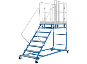 4054666010831 - eurokraft pro Plattformtreppe XXL mit Gitterrosteinlagen Plattformgröße 810 x 1250 mm 8 Stufen