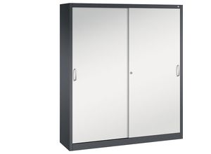 4063332004555 - ACURADO Schiebetürenschrank 6 Fachböden 2 Schließfächer HxBxT 1950 x 1600 x 400 mm schwarzgrau   lichtgrau