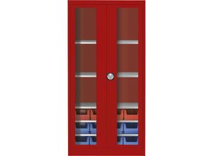 4250633342756 - mauser Sichtfenster-Flügeltürenschrank mit 12 Sichtlagerkästen feuerrot