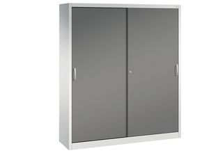 4063332004593 - ACURADO Schiebetürenschrank 6 Fachböden 2 Schließfächer HxBxT 1950 x 1600 x 400 mm lichtgrau   vulkangrau