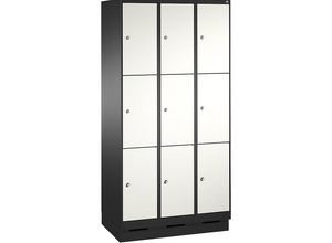 4056211574096 - EVOLO Fächerschrank mit Sockel 3 Abteile je 3 Fächer Abteilbreite 300 mm schwarzgrau   verkehrsweiß