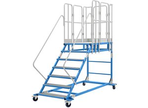 4054666010848 - eurokraft pro Plattformtreppe XXL mit Gitterrosteinlagen Plattformgröße 810 x 1250 mm 7 Stufen