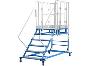 4054666010855 - eurokraft pro Plattformtreppe XXL mit Gitterrosteinlagen Plattformgröße 810 x 1250 mm 6 Stufen