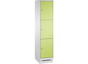 4056211572542 - EVOLO Fächerschrank mit Sockel 1 Abteil 3 Fächer Abteilbreite 400 mm lichtgrau   viridingrün