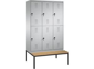 4059096777644 - EVOLO Garderobenschrank doppelstöckig mit Sitzbank 3 Abteile je 2 Fächer Abteilbreite 400 mm weißaluminium   weißaluminium