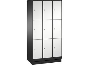 4056211574072 - EVOLO Fächerschrank mit Sockel 3 Abteile je 3 Fächer Abteilbreite 300 mm schwarzgrau   lichtgrau