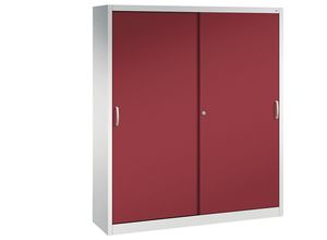 4063332004654 - ACURADO Schiebetürenschrank 6 Fachböden 2 Schließfächer HxBxT 1950 x 1600 x 400 mm lichtgrau   rubinrot