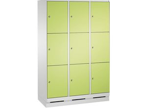 4056211574720 - EVOLO Fächerschrank mit Sockel 3 Abteile je 3 Fächer Abteilbreite 400 mm lichtgrau   viridingrün