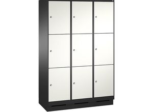 4056211574638 - EVOLO Fächerschrank mit Sockel 3 Abteile je 3 Fächer Abteilbreite 400 mm schwarzgrau   verkehrsweiß