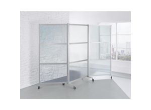 4260222866655 - Mobile Faltstellwand schwer entflammbar Alurahmen mit ESG-Sicherheitsglas HxBxT 1900 x 2800 x 450 mm klar