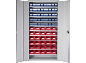 4250621501431 - Magazinschrank HxBxT 1970 x 1000 x 450 mm mit Regalkästen 50 Kästen blau 30 Kästen rot