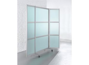 4260222866617 - Mobile Faltstellwand schwer entflammbar Alurahmen mit ESG-Sicherheitsglas HxBxT 1900 x 2000 x 450 mm satiniert