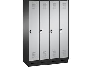 4054421937519 - EVOLO Garderobenschrank mit Sockel 4 Abteile Abteilbreite 300 mm schwarzgrau   weißaluminium