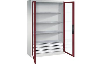 4064615115746 - Sichtfenster-Flügeltürschrank HxBxT 1950 x 1200 x 500 mm 4 Fachböden 3 Schubladen lichtgrau   rubinrot