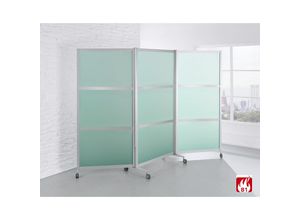 4260222866662 - Mobile Faltstellwand schwer entflammbar Alurahmen mit ESG-Sicherheitsglas HxBxT 1900 x 2800 x 450 mm satiniert