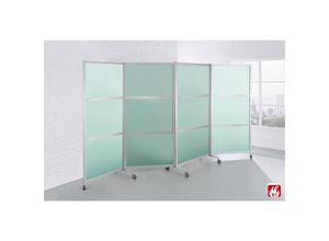 4260222866716 - Mobile Faltstellwand schwer entflammbar Alurahmen mit ESG-Sicherheitsglas HxBxT 1900 x 3700 x 450 mm satiniert