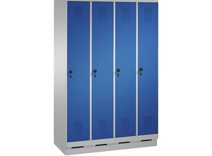 4059096643932 - EVOLO Garderobenschrank mit Sockel 4 Abteile Abteilbreite 300 mm weißaluminium   enzianblau