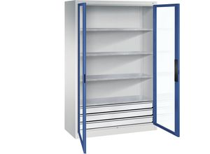 4053597537509 - Sichtfenster-Flügeltürschrank HxBxT 1950 x 1200 x 500 mm 4 Fachböden 3 Schubladen lichtgrau   enzianblau