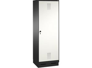 4056211613016 - EVOLO Garderobenschrank Tür über 2 Abteile mit Sockel 2 Abteile 1 Tür Abteilbreite 300 mm schwarzgrau   verkehrsweiß