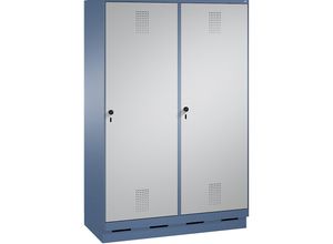 4059096766174 - EVOLO Garderobenschrank Tür über 2 Abteile mit Sockel 4 Abteile 2 Türen Abteilbreite 300 mm fernblau   weißaluminium