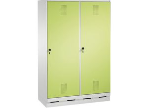 4059096766044 - EVOLO Garderobenschrank Tür über 2 Abteile mit Sockel 4 Abteile 2 Türen Abteilbreite 300 mm lichtgrau   viridingrün