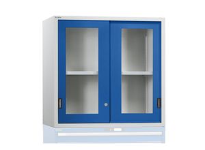 4047417508145 - LISTA Aufsatzschrank mit Schiebetüren Türen mit Sichtfenster HxBxT 1000 x 1023 x 725 mm enzianblau